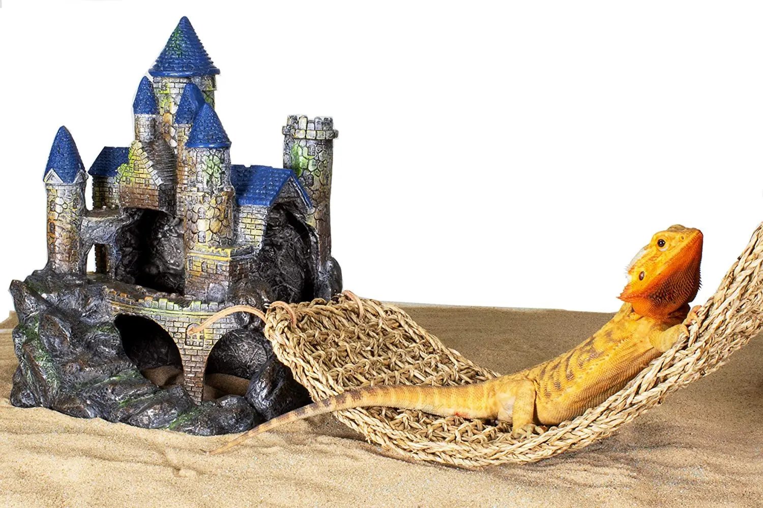 Penn Plax Castle Hide-Away Combo Hide-Away & Lizard Lounger Bridge ...